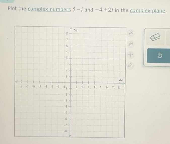 Solved: Plot the complex numbers 5-i and -4+2i in the complex plane. [Math]