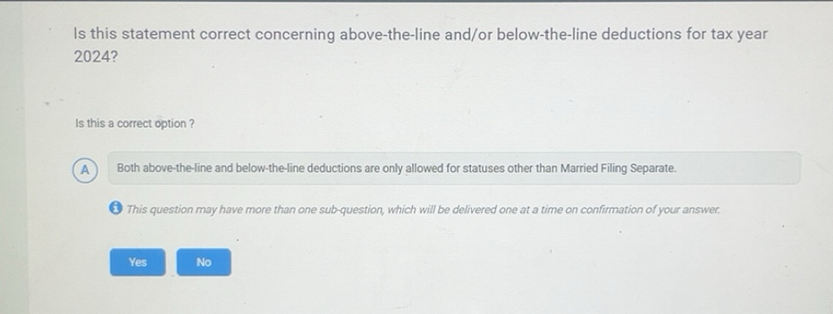 Solved: ls this statement correct concerning above-the-line and/or ...