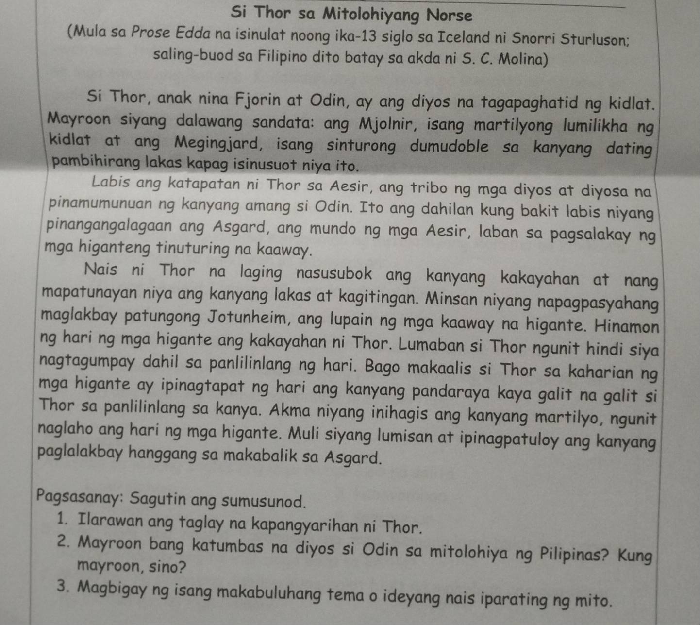 Solved: Si Thor sa Mitolohiyang Norse (Mula sa Prose Edda na isinulat ...