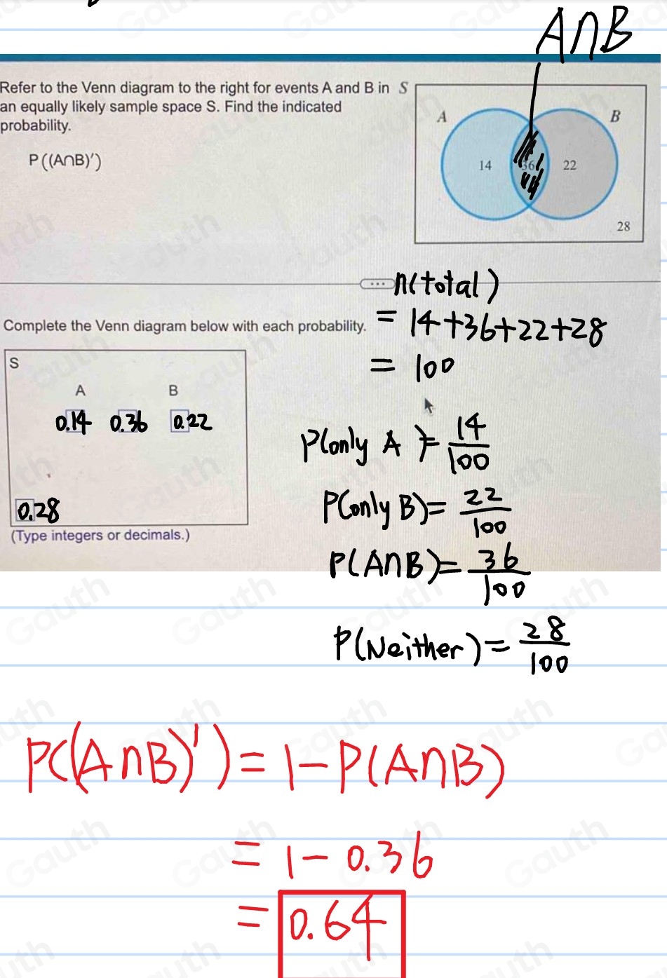 Solved: Refer to the Venn diagram to the right for events A and B in S ...