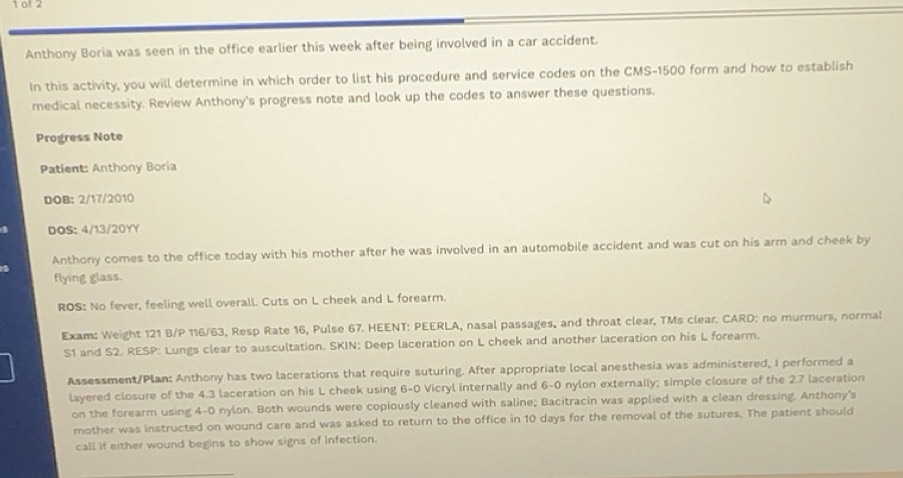 Solved: of 2 Anthony Boria was seen in the office earlier this week ...