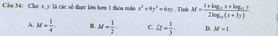 Giải quyết:Cho x, y là các số thực lớn hơn 1 thỏa mãn x^2+9y^2=6xy ...