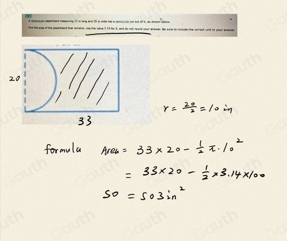 Solved: A rectangular paperboard measuring 33 in long and 20 in wide ...