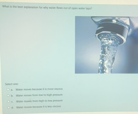 Solved: What is the best explanation for why water flows out of open ...