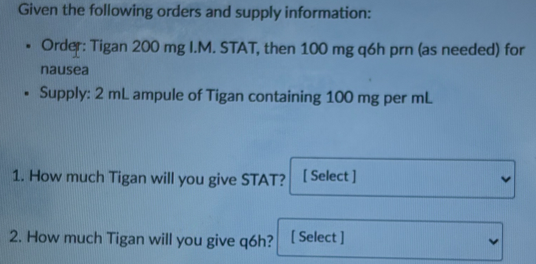 Solved: Given the following orders and supply information: Order: Tigan ...