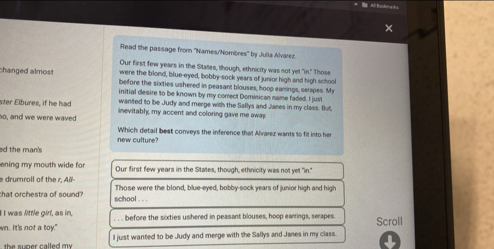 Solved: All Bookmarks Read the passage from "Names/Nombres" by Julia ...