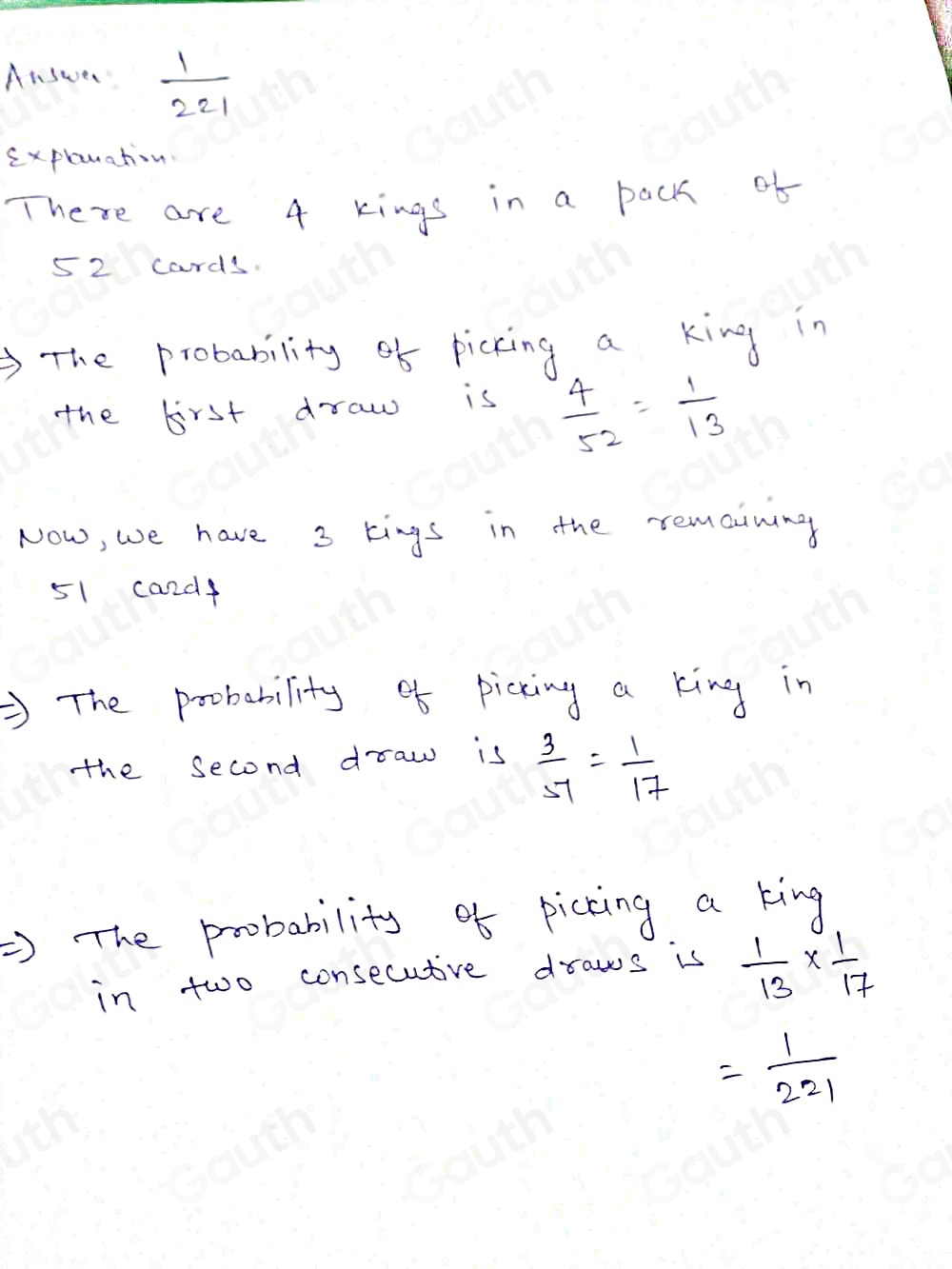Solved: If there are 52 cards in a pack, what is the probability of ...