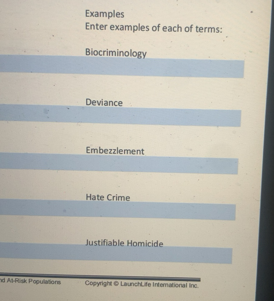 Solved: Examples Enter examples of each of terms: Biocriminology ...
