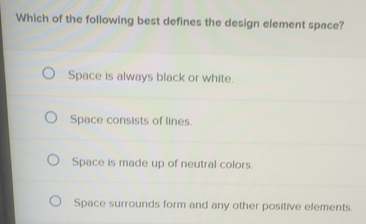 Solved: Which of the following best defines the design element space ...