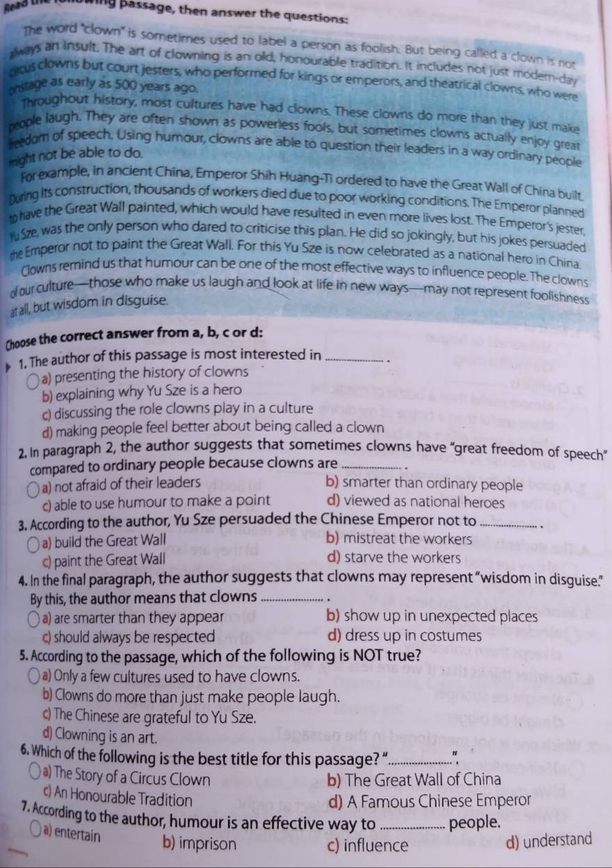 تم الحل:Read the iing passage, then answer the questions: The word ...
