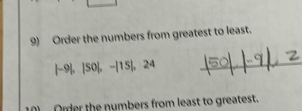 Solved: Order the numbers from greatest to least. _ |-9|, |50|, -|15 ...