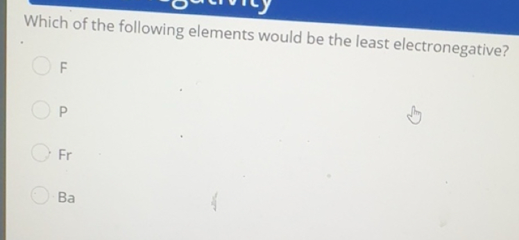 Solved: Which of the following elements would be the least ...