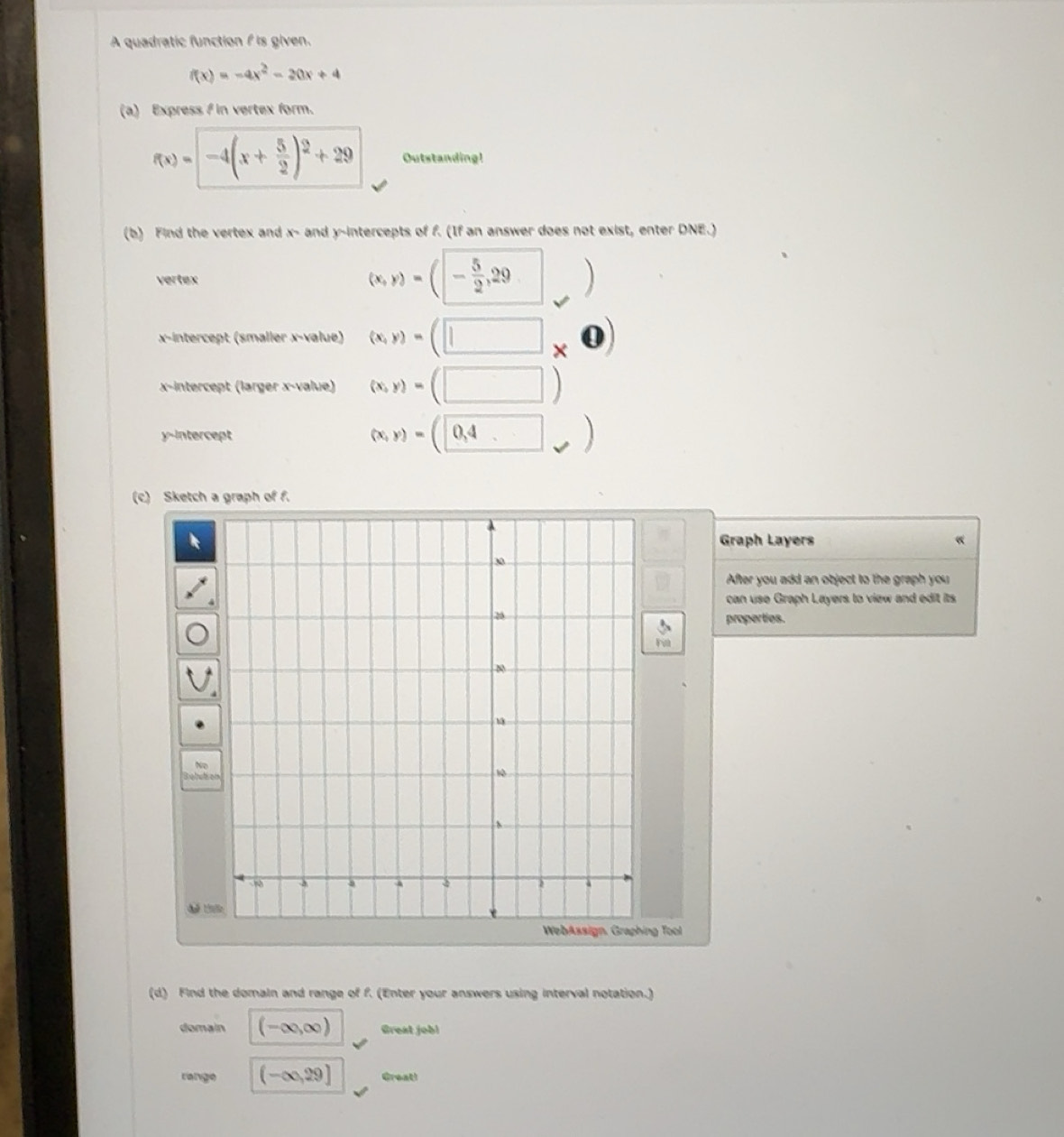 Solved: A quadratic function f is given. f(x)=-4x^2-20x+4 (a) Express f ...