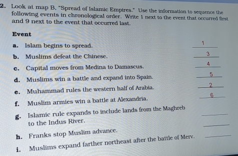 Solved: Look at map B, “Spread of Islamic Empires.” Use the information ...