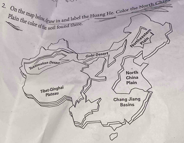 Solved: On the map below draw in and label the Huang He. Color the ...