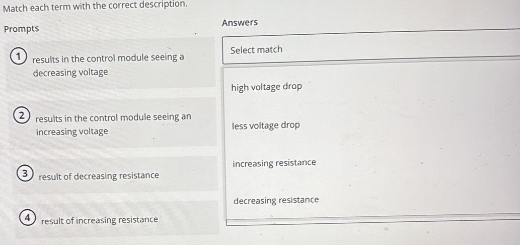 Solved: Match each term with the correct description. Prompts Answers 1) results in the control ...