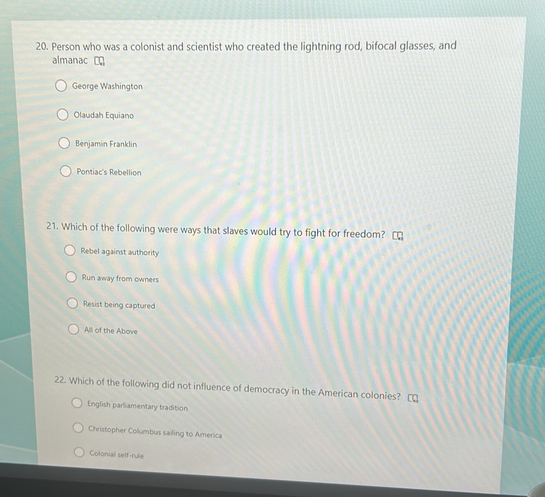 Solved: Person who was a colonist and scientist who created the ...