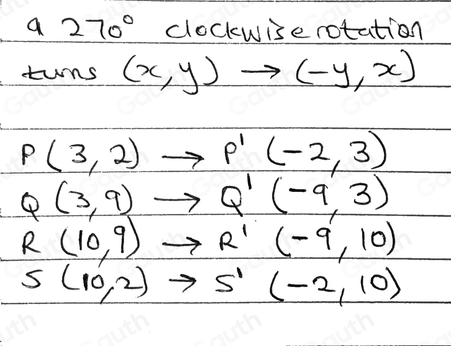 Solved: Write the coordinates of the vertices after a rotation 270 ...