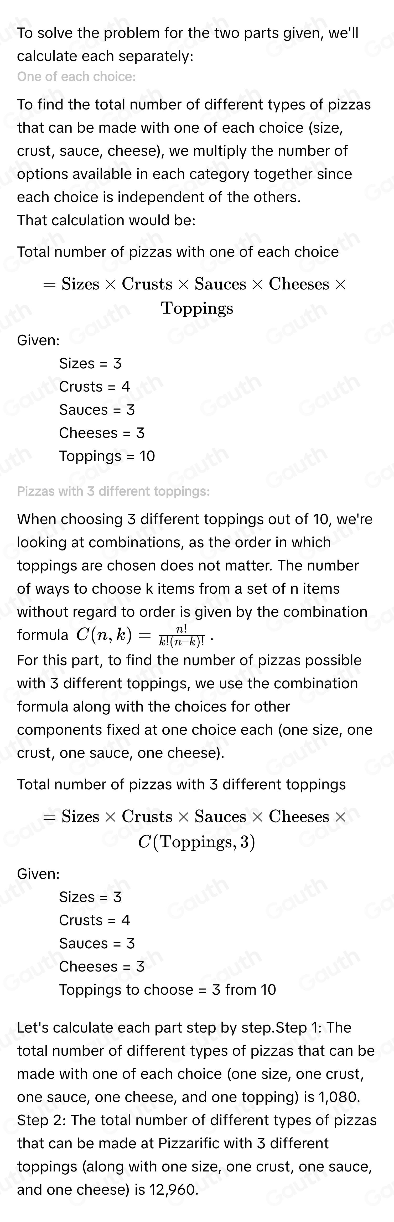 Solved: Solve the problem for the compound events. Pizzarific Pizza ...
