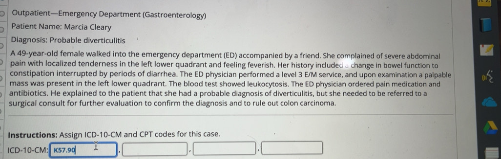 Solved: Outpatient—Emergency Department (Gastroenterology) Patient Name ...