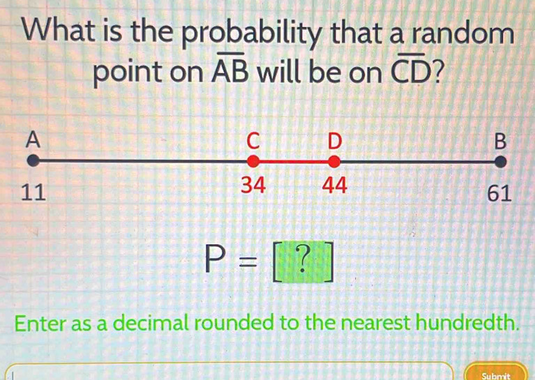 Solved: What is the probability that a random point on overline AB will ...