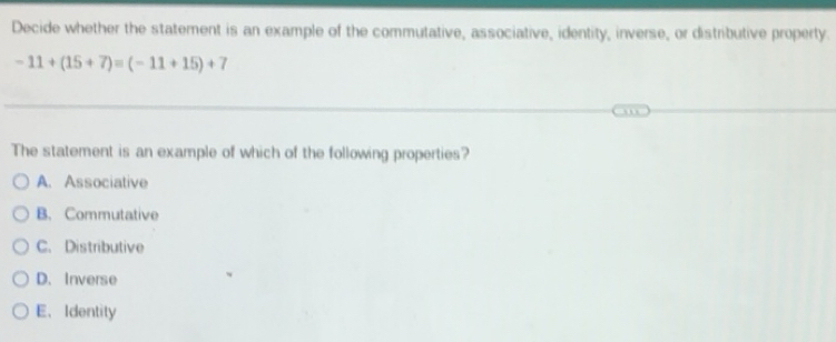 Solved: Decide whether the statement is an example of the commutative ...