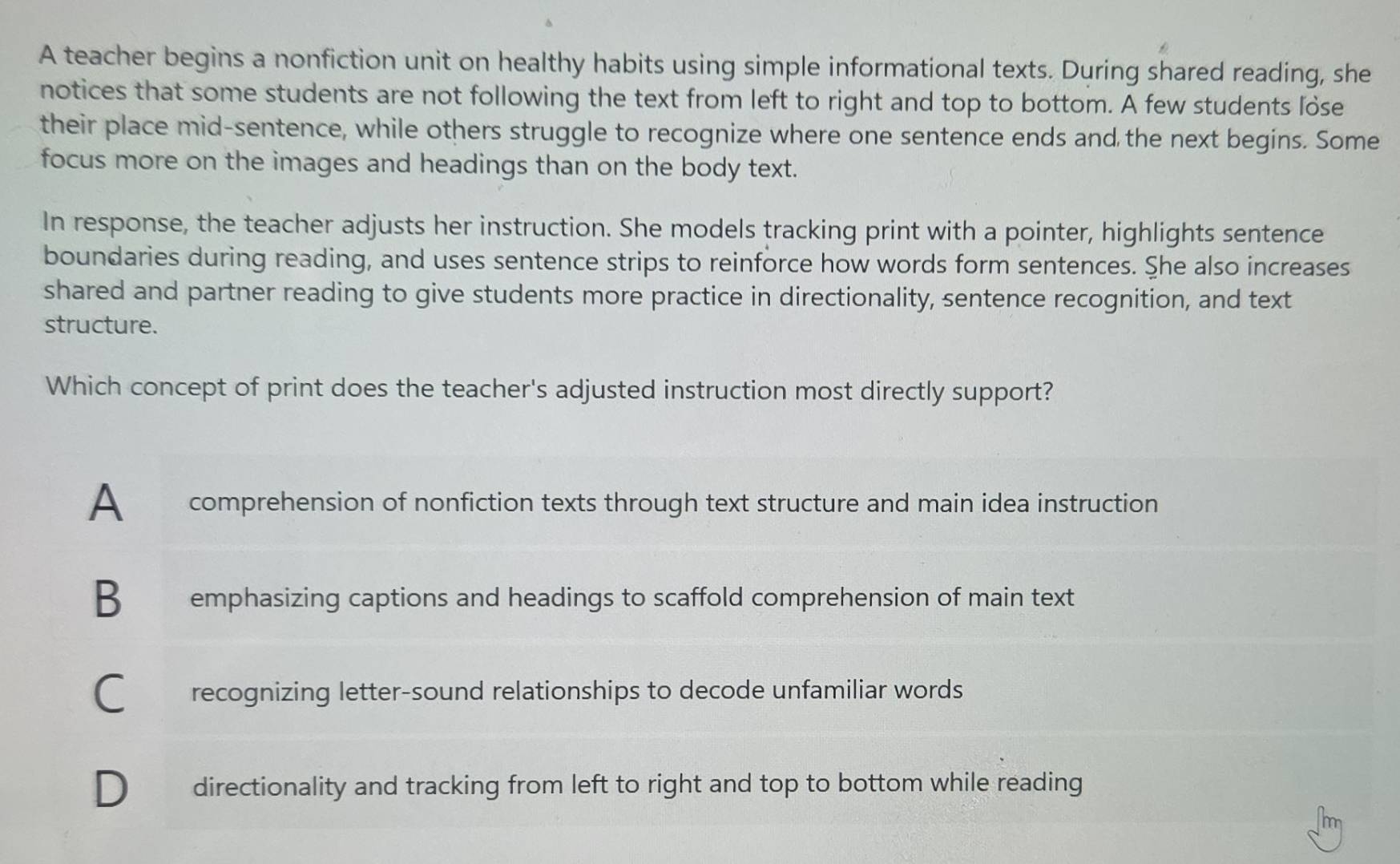 Solved: A teacher begins a nonfiction unit on healthy habits using ...