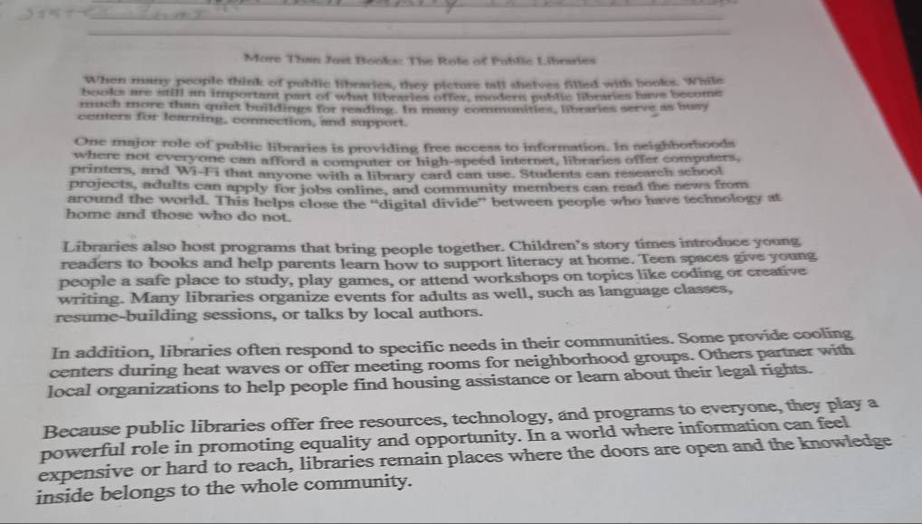 Solved: More Than Just Books: The Role of Pablic Libraries When many ...