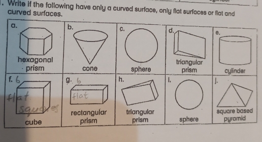 Solved: Write if the following have only a curved surface, only flat ...