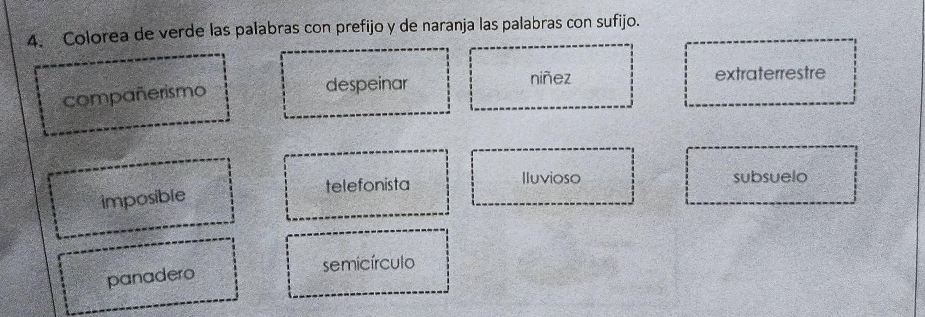 Resuelto:Colorea de verde las palabras con prefijo y de naranja las ...