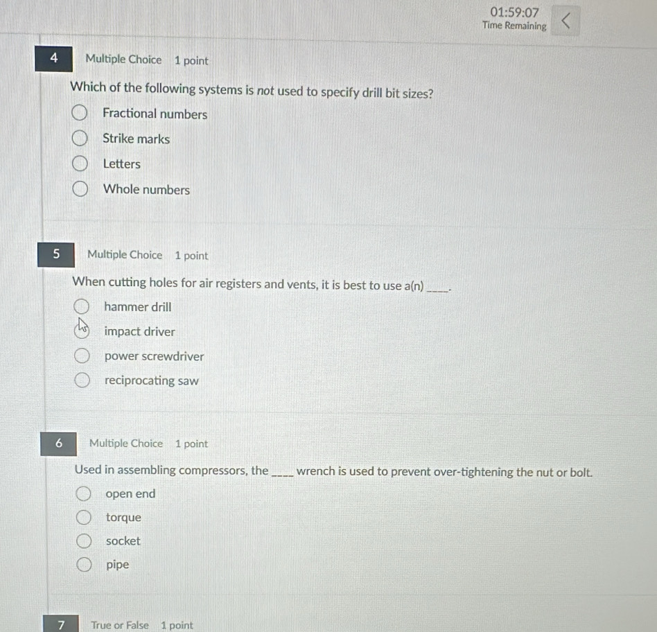 Solved: 01:59:07 Time Remaining 4 Multiple Choice 1 point Which of the ...