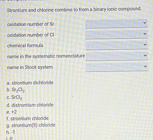 Solved: Strontium and chlorine combine to from a binary ionic compound ...