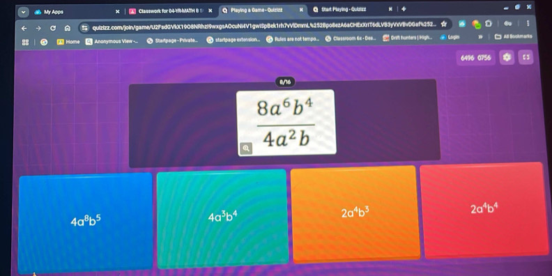 Solved: My Apps Classwork for 04-YR-MATH B > Playing a Game - Quizizz ...