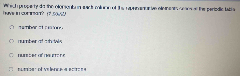 Solved: Which property do the elements in each column of the ...