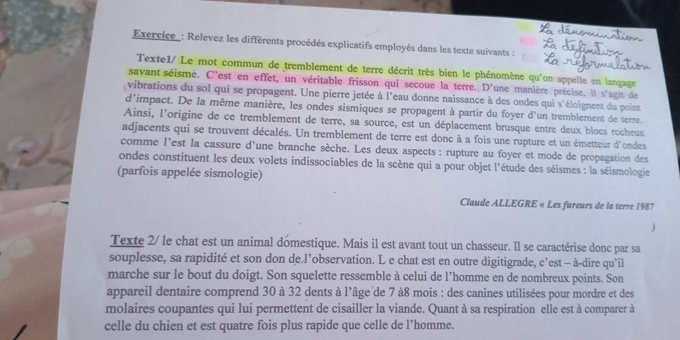 Solved: Exercice_: Relevez les différents procédés explicatifs employés ...