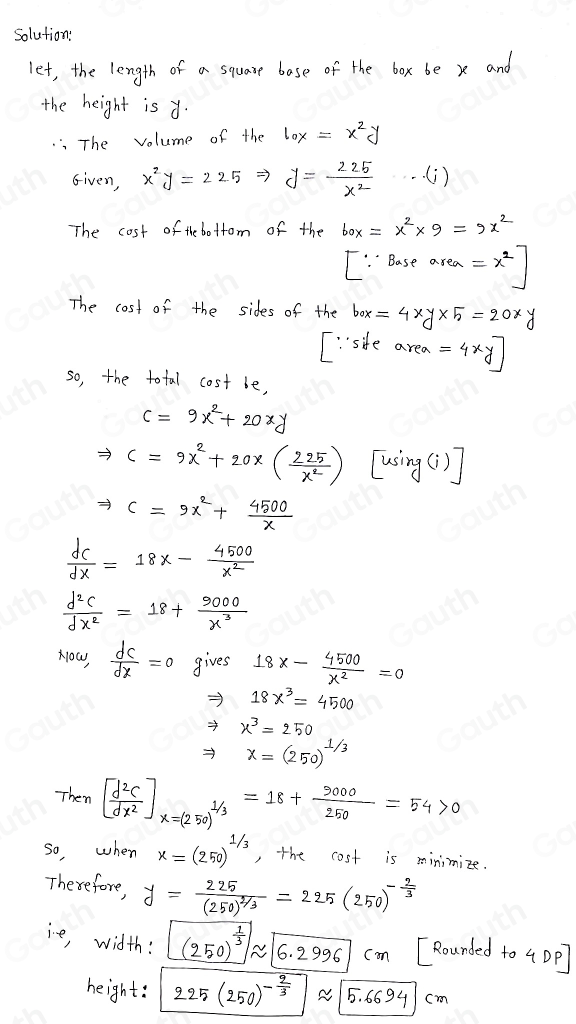 Solved: You need to construct an open-top rectangular box with a square ...