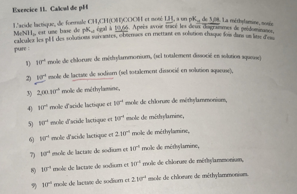 Résolu :Calcul de pH pK_s1 L'acide lactique, de formule CH,CH(OH)COOH ...