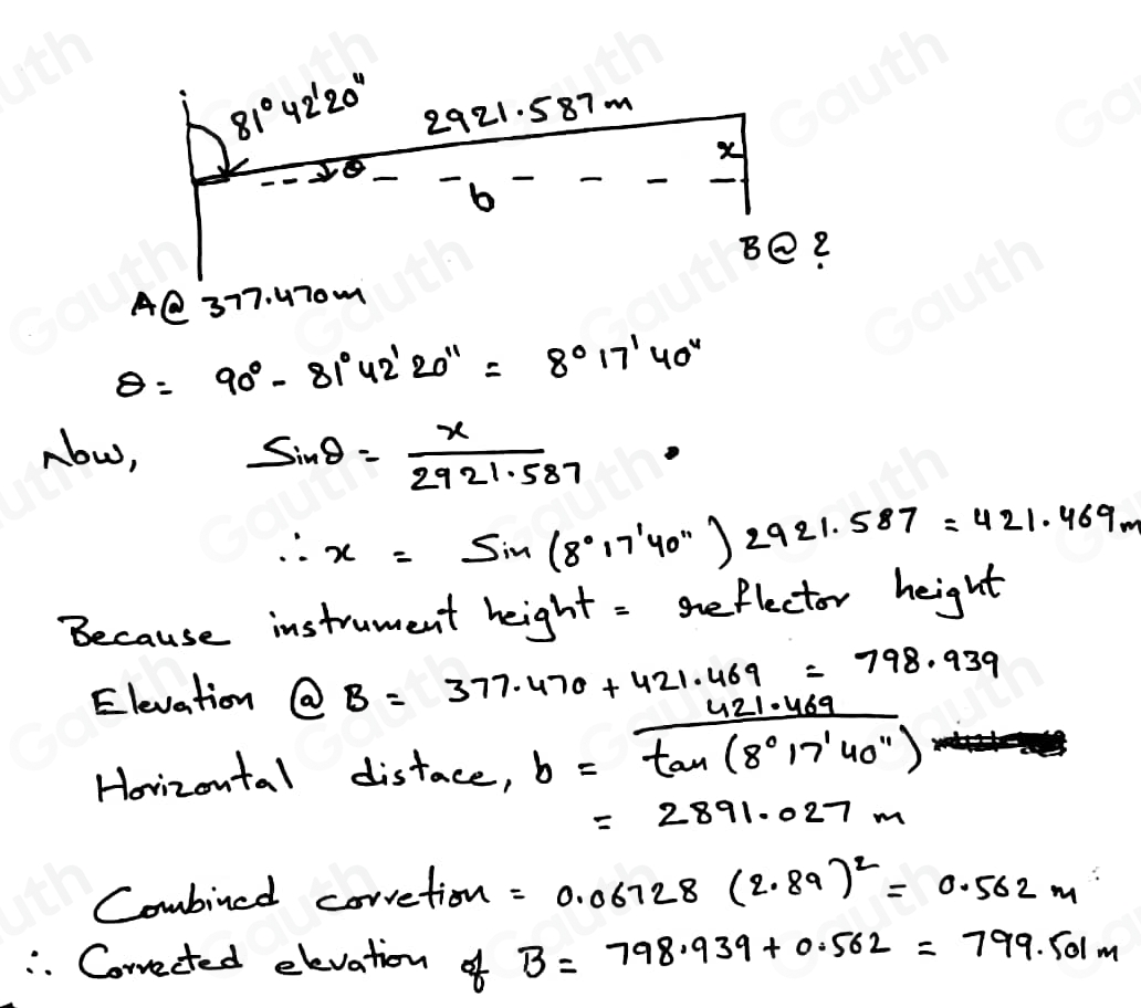 Solved: The slope distance and zenith angle between points A and B were ...
