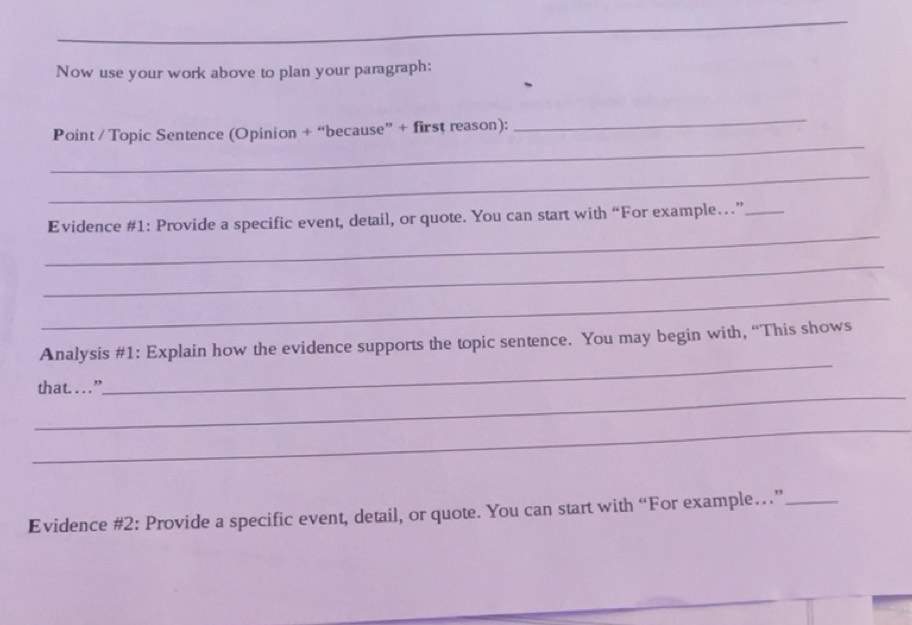 Solved: Now use your work above to plan your paragraph: _ _ Point ...
