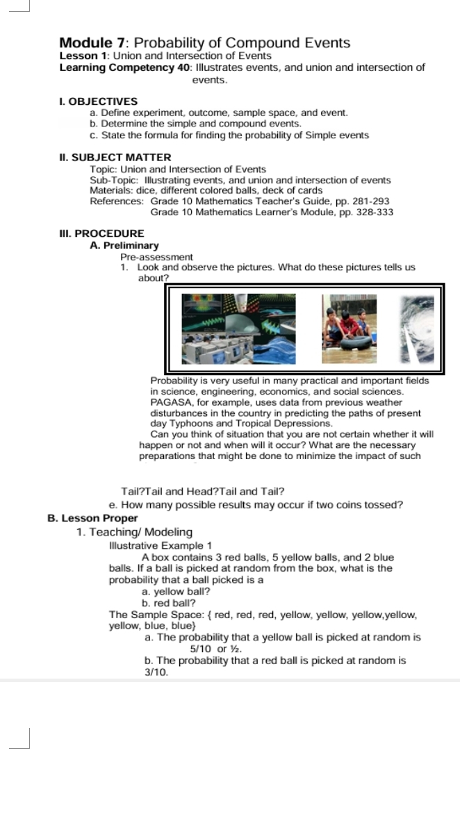 Solved: Module 7: Probability of Compound Events Lesson 1: Union and ...