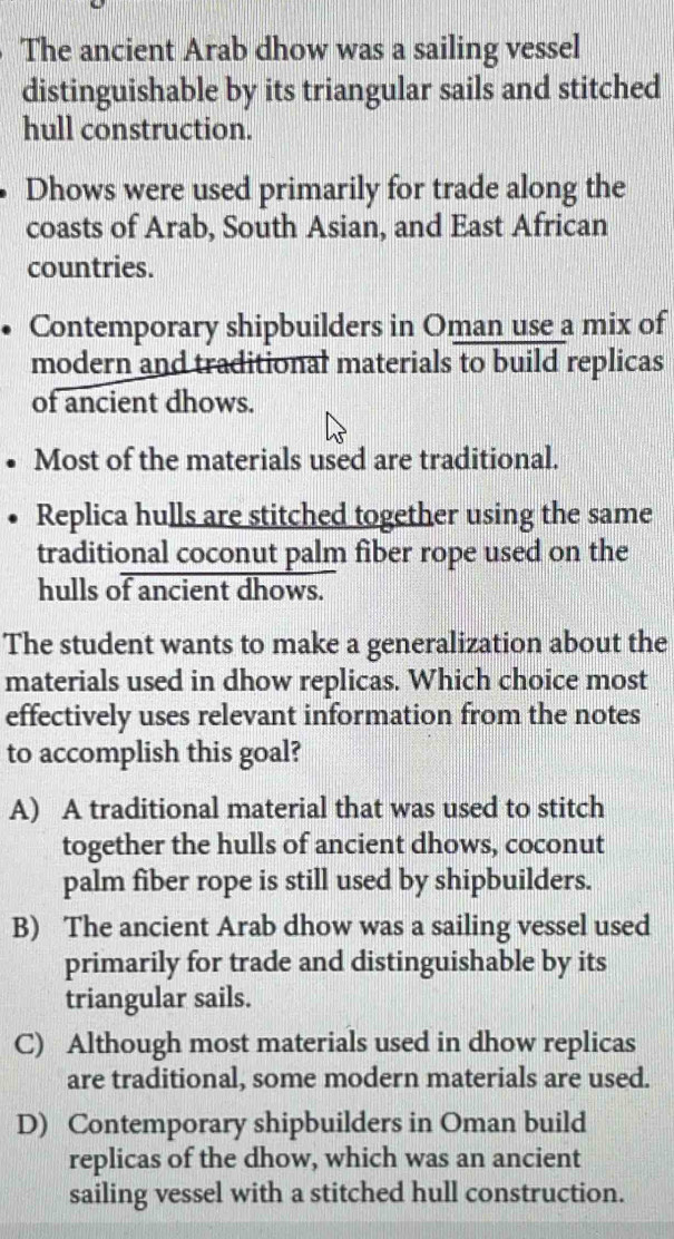 Solved: The ancient Arab dhow was a sailing vessel distinguishable by ...