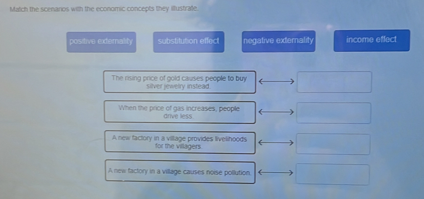 Solved: Match the scenarios with the economic concepts they illustrate ...