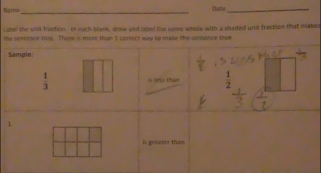 Solved: Name _Date_ cabel the unit fraction. In each blank, draw and ...