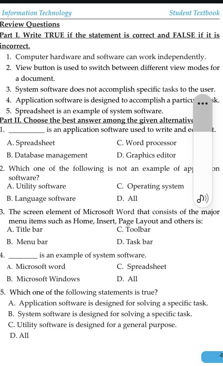 Solved: Information Technology Student Textbook Review Questions Part I ...