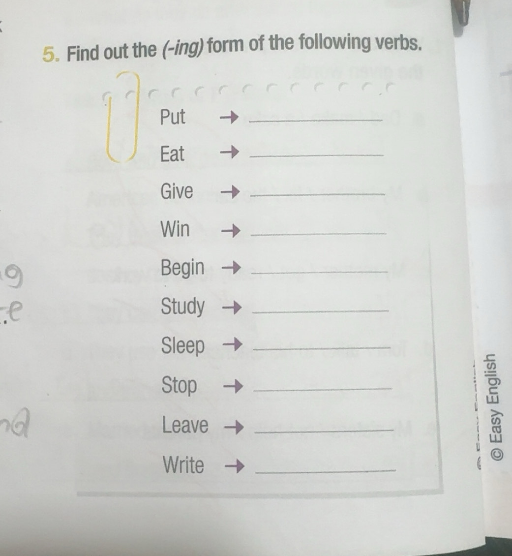 Resuelto:Find out the (-ing) form of the following verbs. Put _ Eat ...