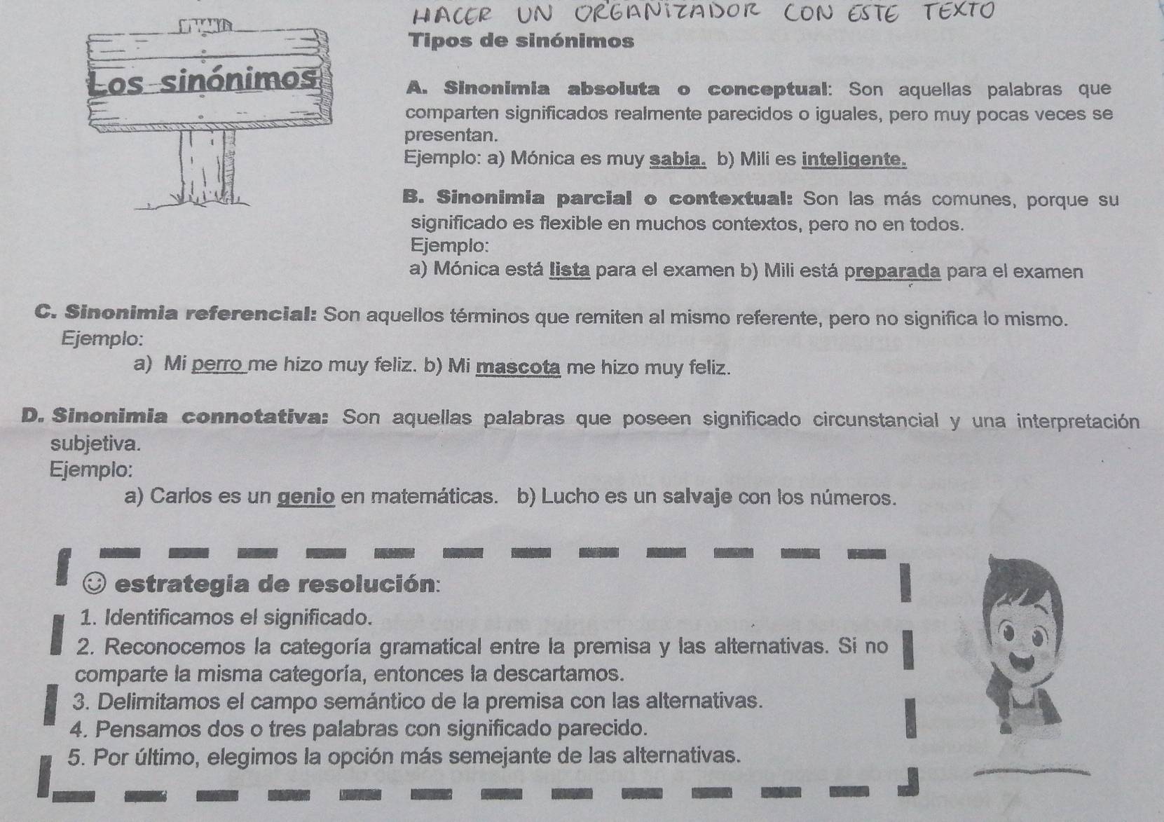 Resuelto:Tipos de sinónimos A. Sinonimia absoluta o conceptual: Son ...