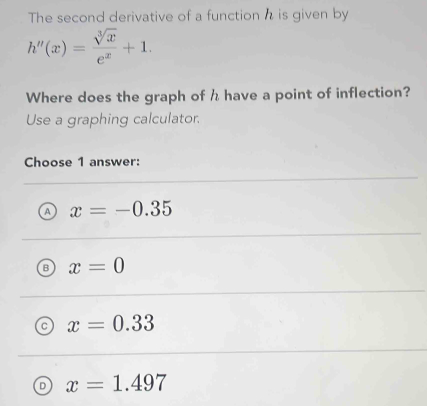 Solved: The second derivative of a function h is given by h''(x)= sqrt ...