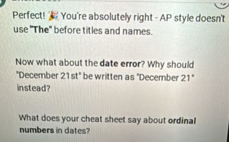 Solved: Perfect! You're absolutely right - AP style doesn't use 'The ...