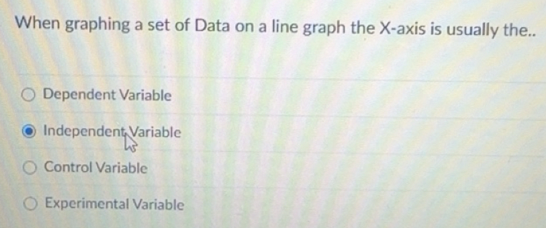 Solved: When graphing a set of Data on a line graph the X-axis is ...