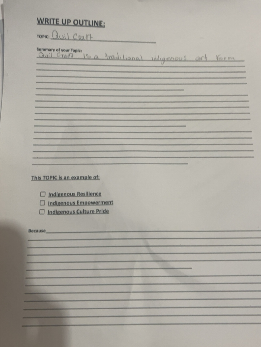 Solved: WRITE UP OUTLINE: _ TOPIC: Summary of your Topic